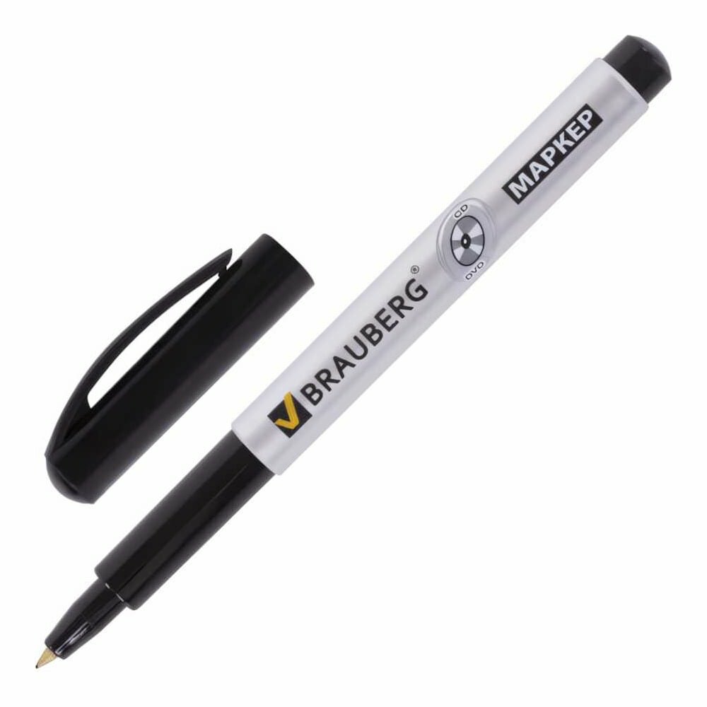 Маркер BRAUBERG для CD и DVD, черный, тонкий наконечник, 1мм 150418