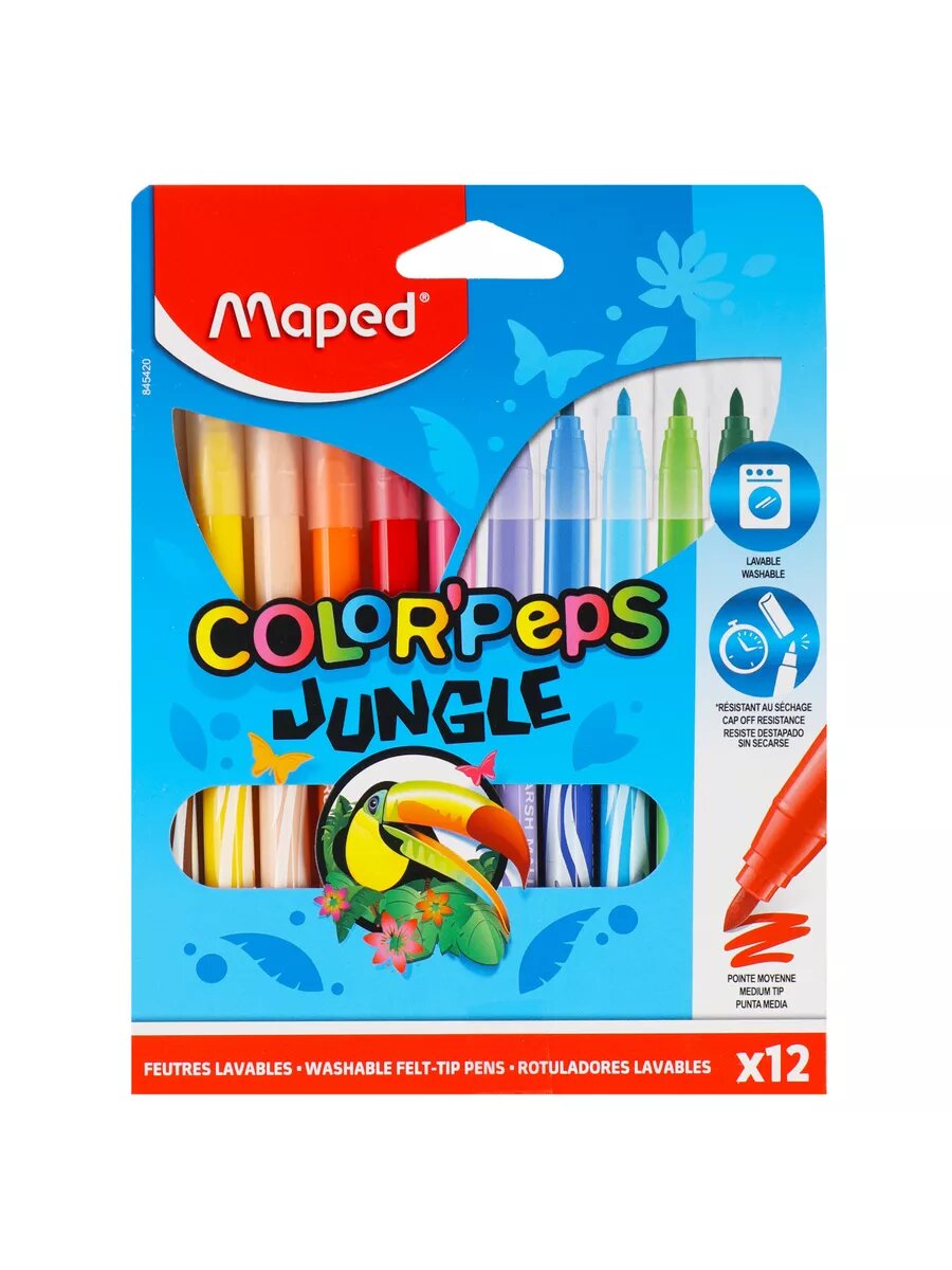 Фломастеры для рисования 12 цветов смываемые