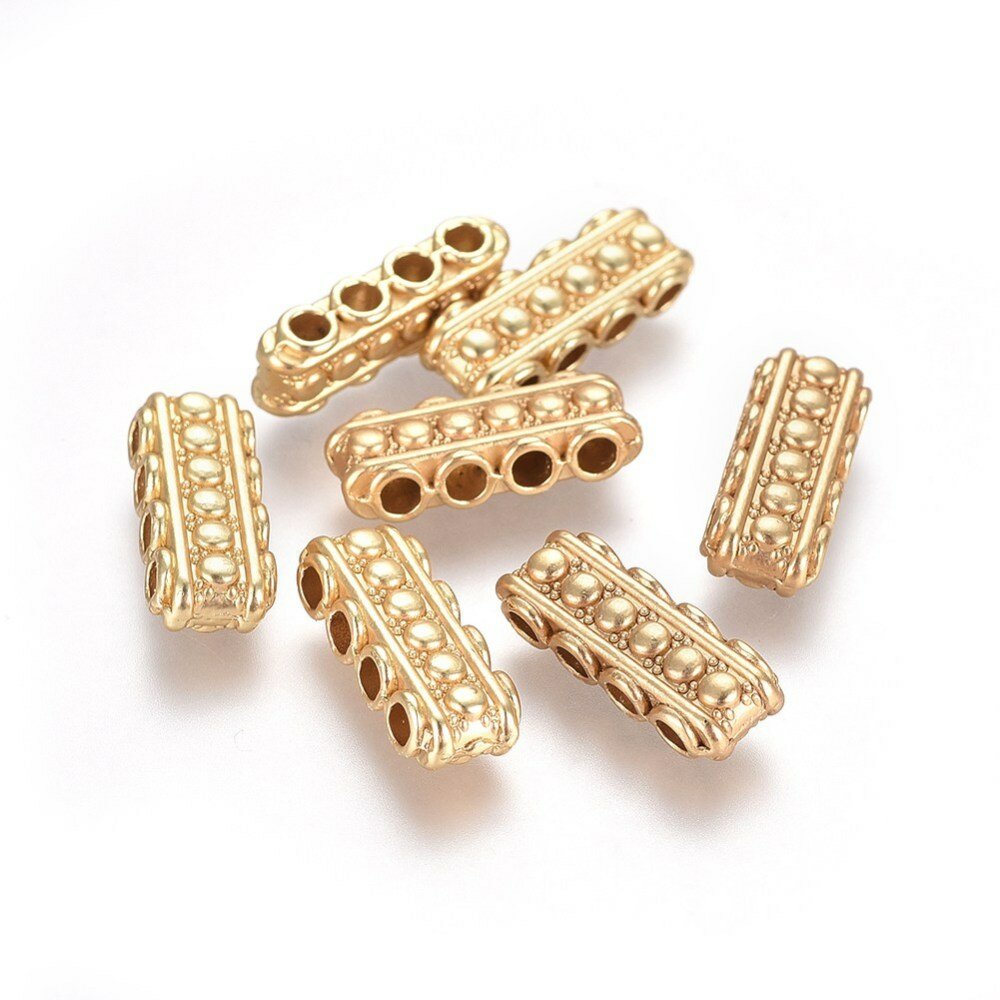 Разделитель, 19.4х7.4х5мм, с геометрическим узором, на 4 отверстия, базовый материал - цинковый сплав, цвет приглушенное золото, 2 шт.