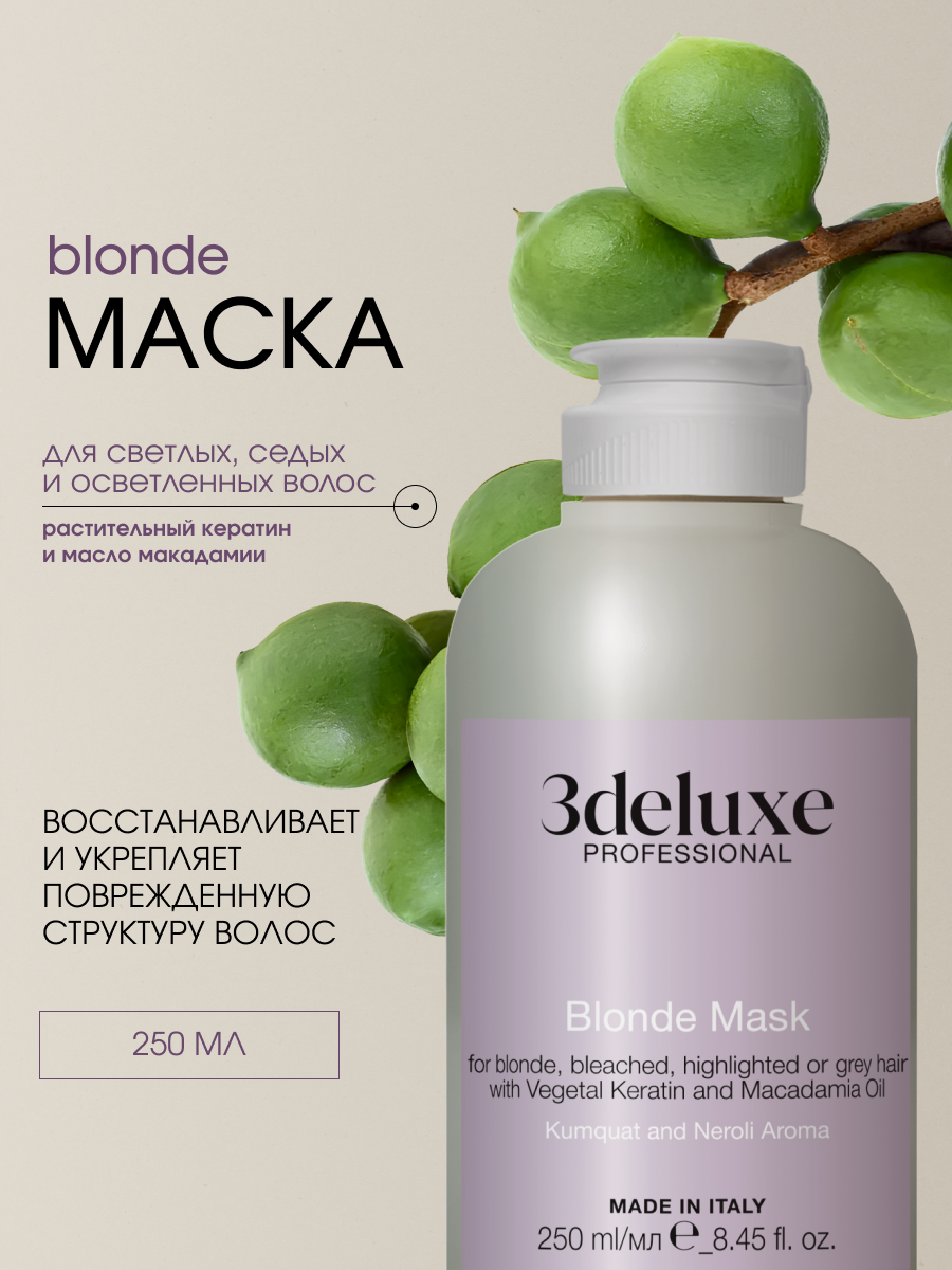 Маска для волос блонд осветленных и мелированных кератиновая, 250 мл