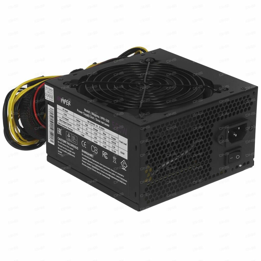 Блок питания HIPER HPB-550 (HPB-550) черный - 550 Вт, 80+Bronze, EPS12V, APFC, 20 + 4 pin, 4+4 pin CPU, 5 SATA, 6+2 pin PCI-E
