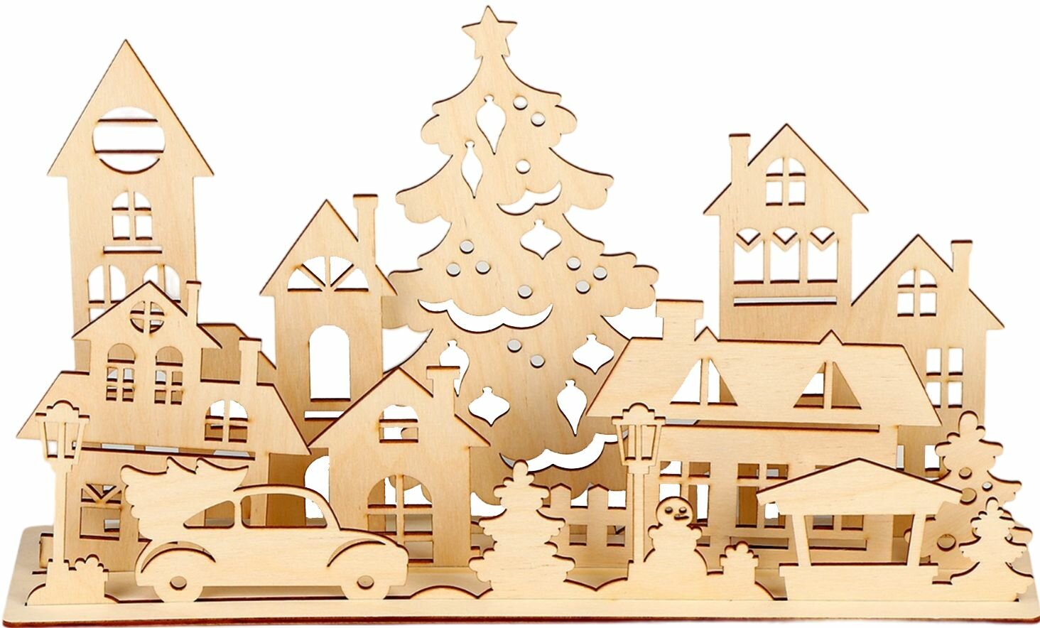 Новогодние заготовки для творчества "Новый год! Город" на подставке, собери и раскрась, роспись по дереву, украшение для дома, в комплекте деревянные заготовки