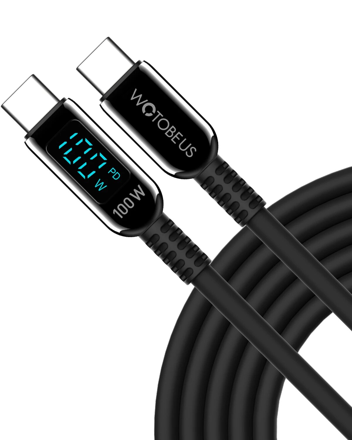 WOTOBE USB C-кабель со светодиодным дисплеем типа C — C Кабель для быстрой зарядки PD 100 Вт Силиконовый зарядный шнур для iPhone 16 Macbook Pro iPad
