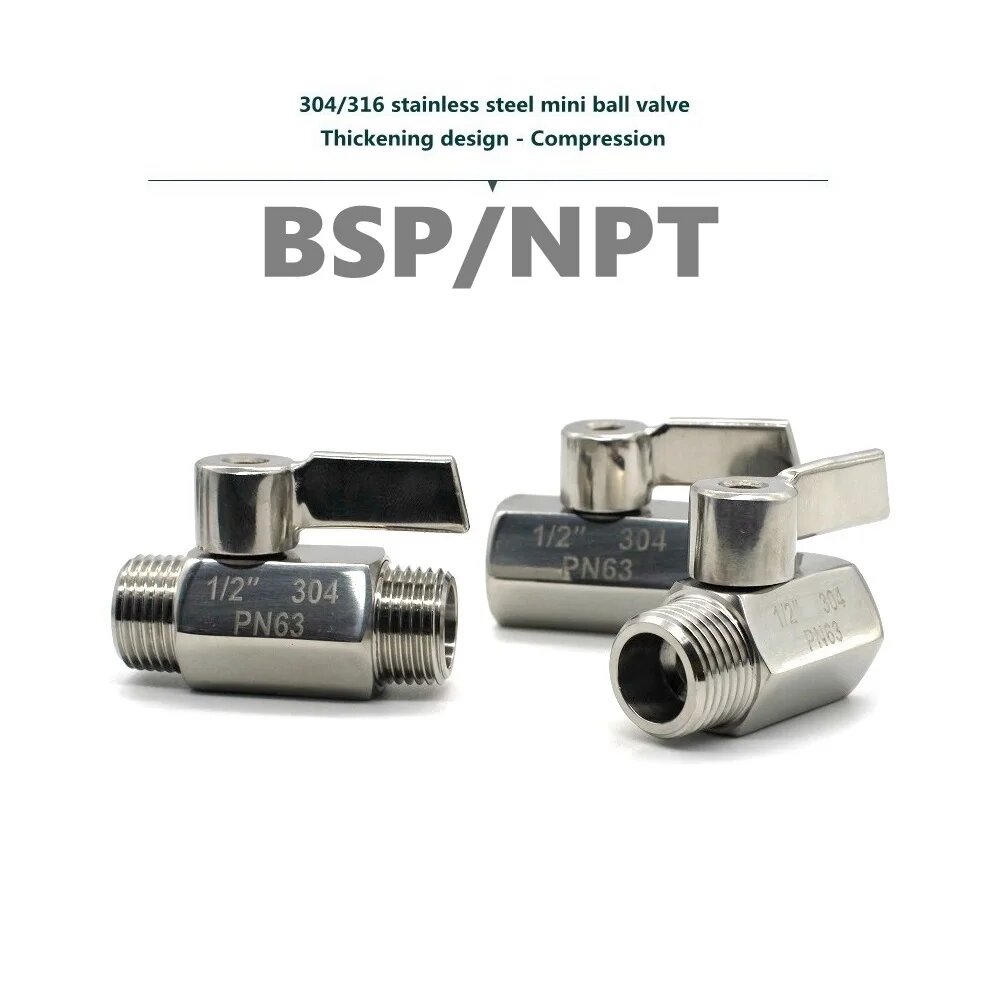 Мини-шаровой кран из нержавеющей стали 304/316 1/8 1/4 3/8 1/2 3/4/1 BSP NPT 1/4", SS316, male female, BSP