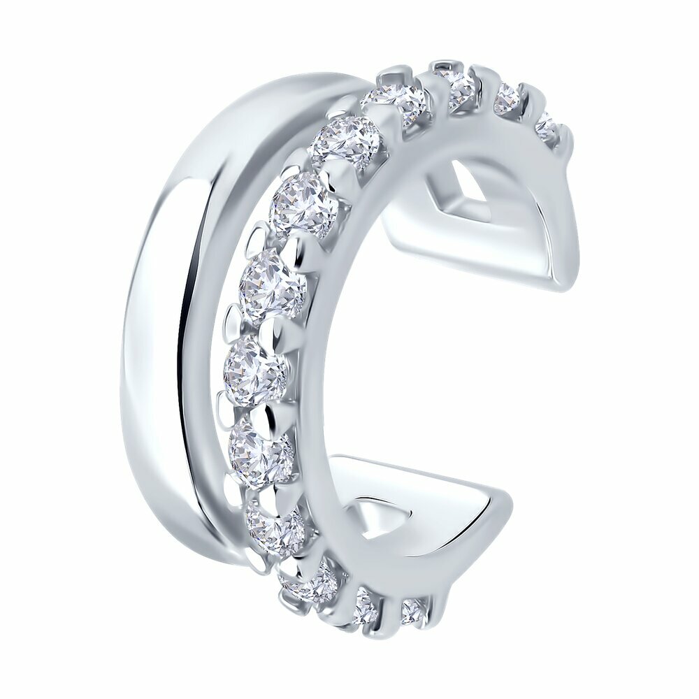 Моносерьга, серебро, 925 проба, родирование, фианит