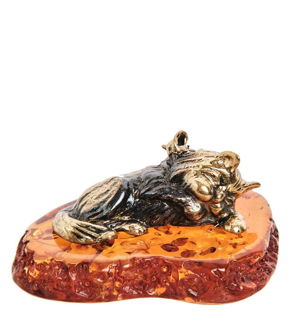 Фигурка Спящий котик (янтарь)