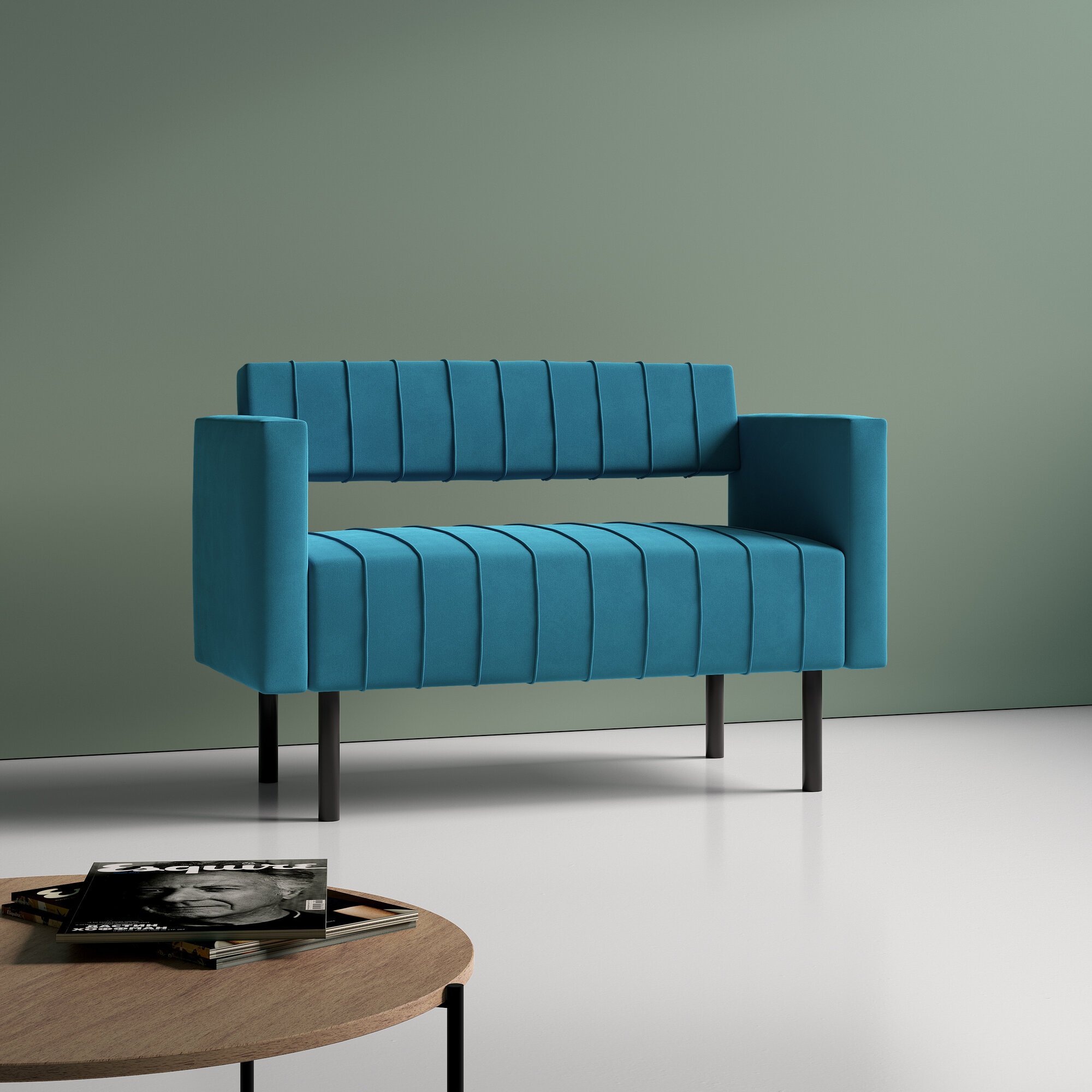 Диван RAIN, на кухню, в холл, в студию, 116 см, антивандальный велюр, синий