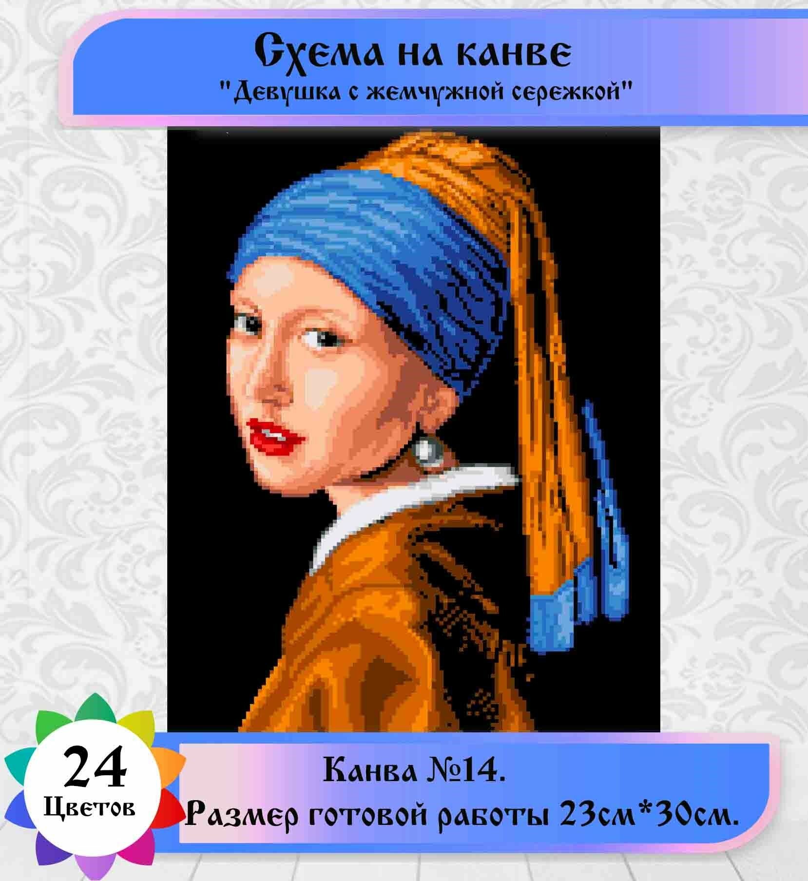 Канва с нанесенным рисунком Каролинка , Ян Вермер Девушка с жемчужиной, 20Х30 см