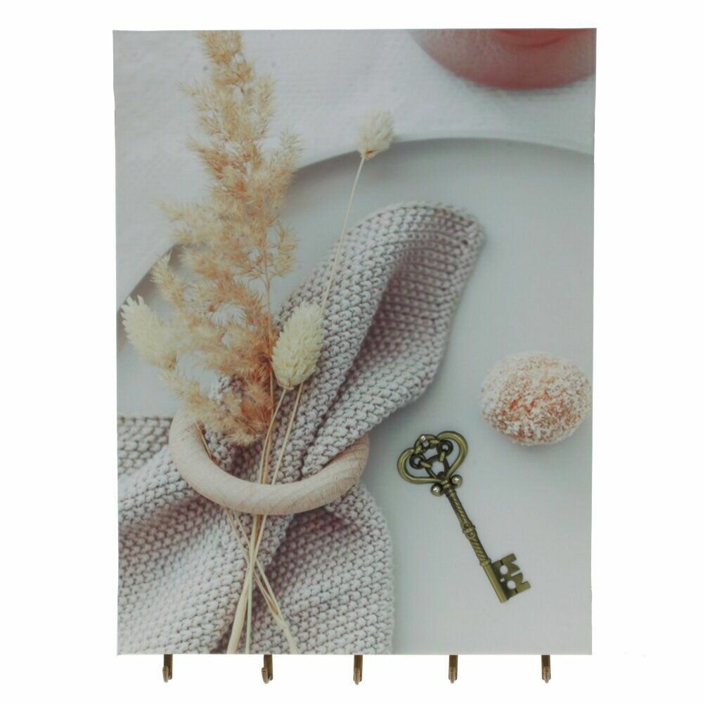 Настенная ключница панно, картина на холсте с крючками, 30х2х42см, 5 крючков