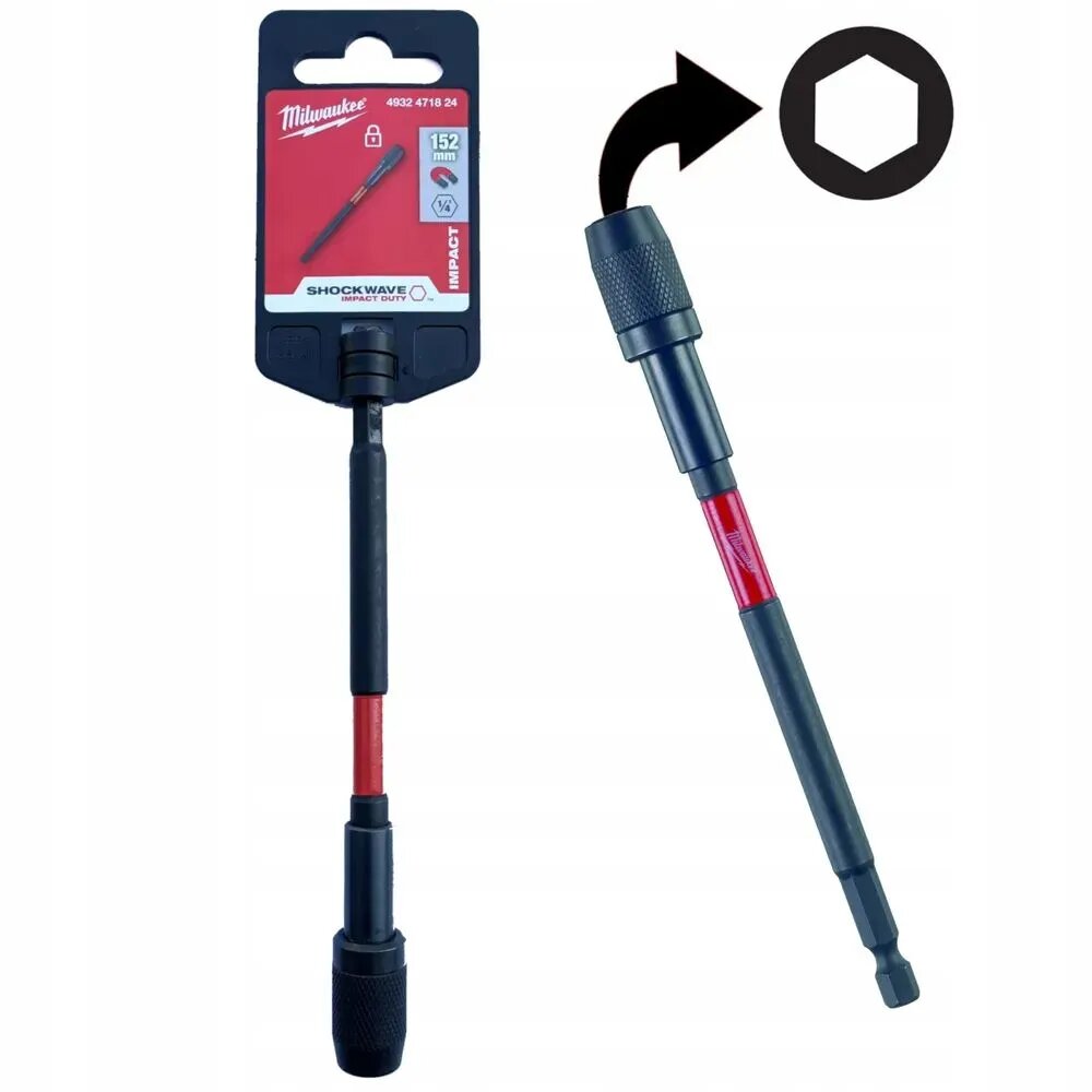 Mагнитный дepжатель бит Milwaukee c фиксaтopом Shоckwаvе 152мм, 4932471824