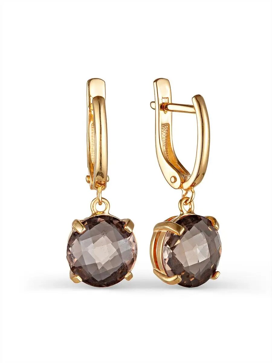 Серьги, красное золото, 585 проба, бриллиант, раухтопаз, топаз