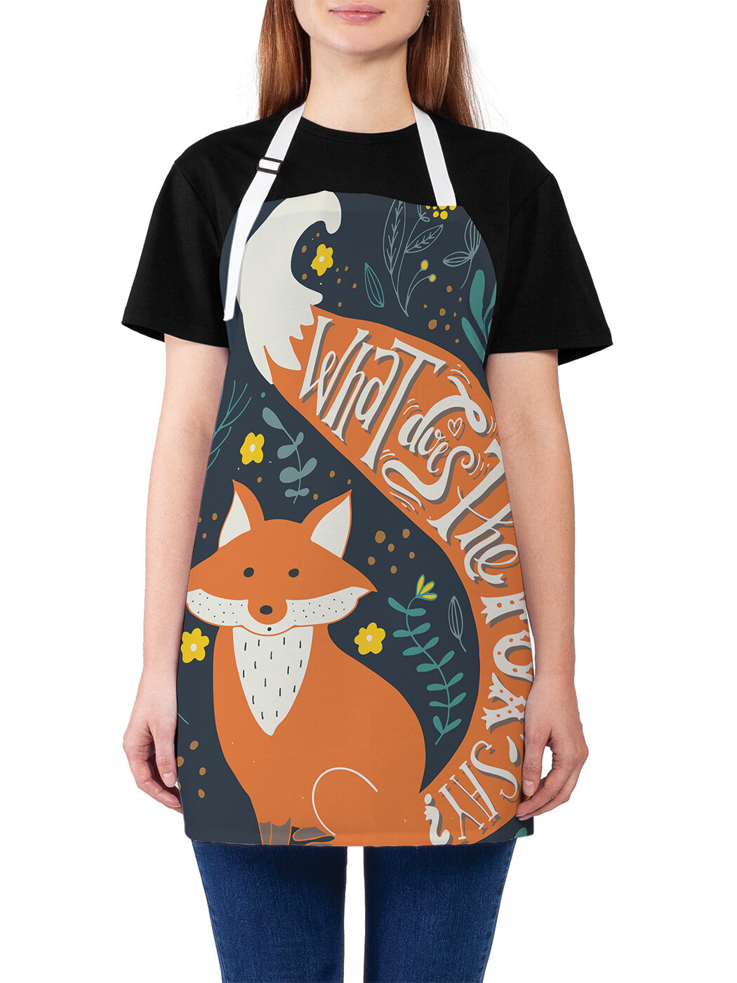 Фартук для кухни тканевый "Хвостатая лиса" / водоотталкивающий, универсальный размер , JoyArty