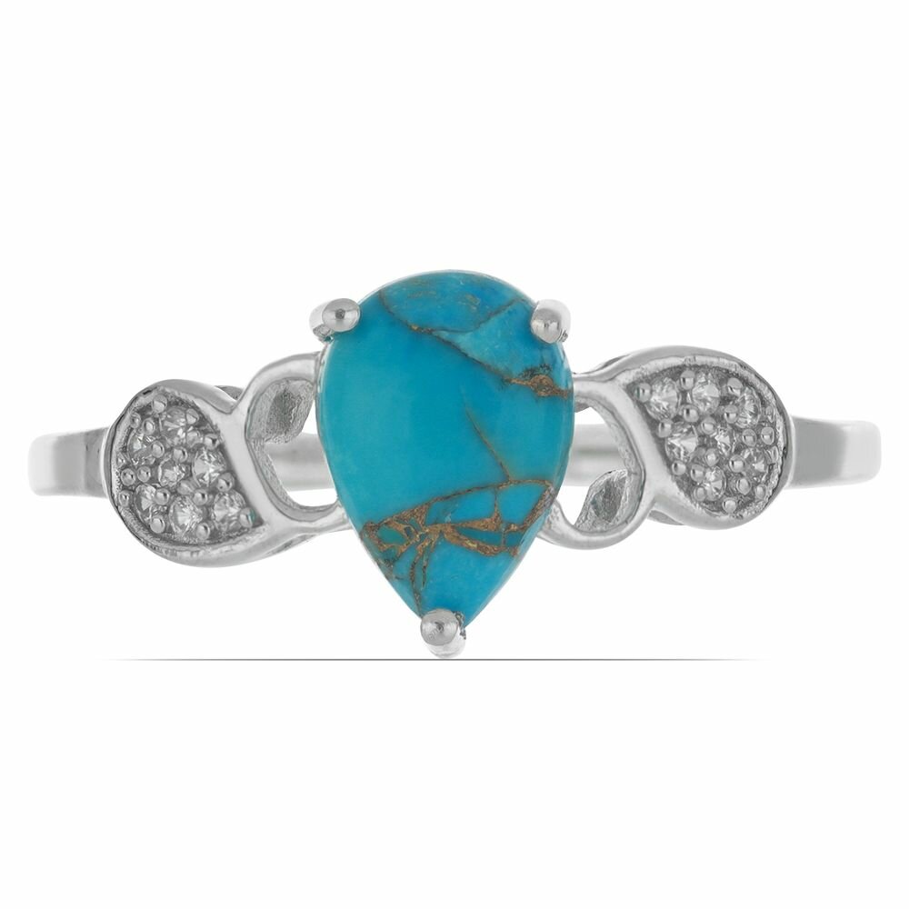 Кольцо, серебро, 925 проба, родирование, бирюза, циркон