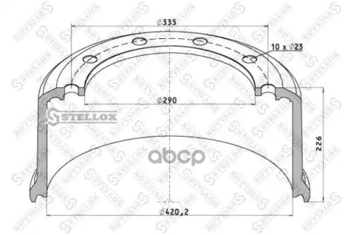 Торм. барабан 420x180/184 H=227 d=290/335 n10x23 под болт BPW HS. ECO MAXX Stellox арт. 8500041SX