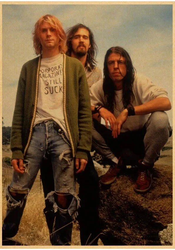 Плакат Nirvana Курт Кобейн, 42x30см, Серый