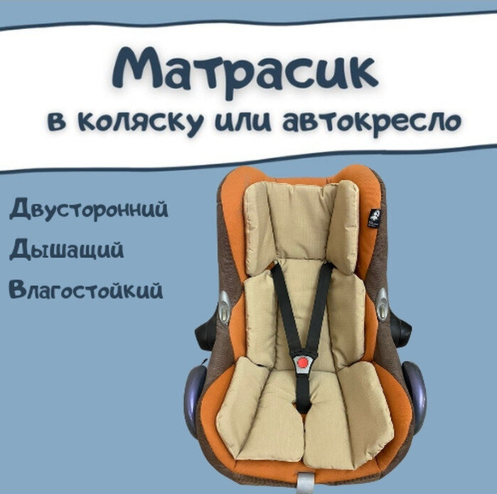 Матрасик вкладыш в коляску прогулочную, автолюльку, стульчик для кормления
