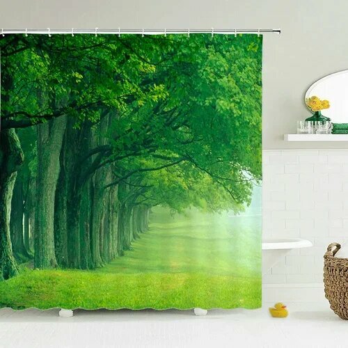 Современная лесная занавеска для душа из полиэстера Изумрудный, 150x180cm, 3429G