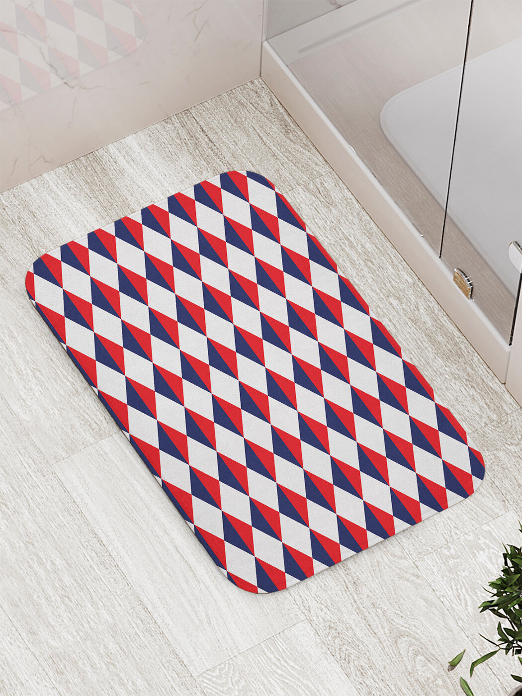 Коврик для ванной комнаты, туалета "Красные ромбы" противоскользящий, 52х77 см, JoyArty