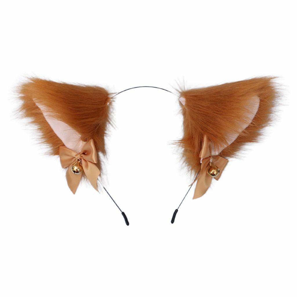 (1 шт.) плюшевые кошачьи ушки для косплея, лисьи ушки, колокольчики, резинки волос верблюжьего цвета