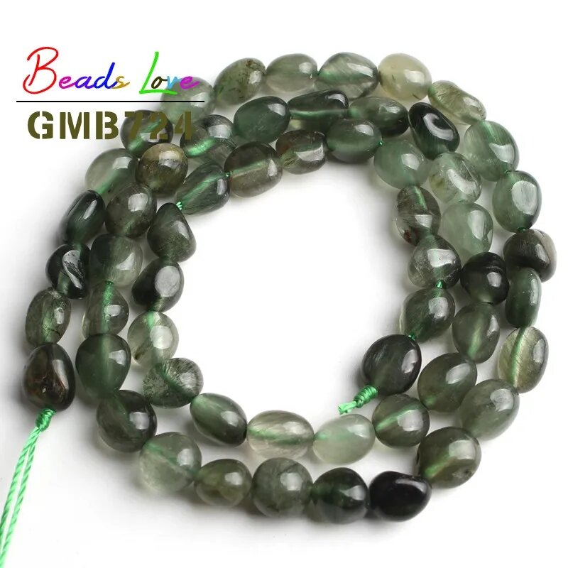 Бусины из кварцевого опала, агата, 4-7 мм, GMB724 Зеленый, rutilated quartz