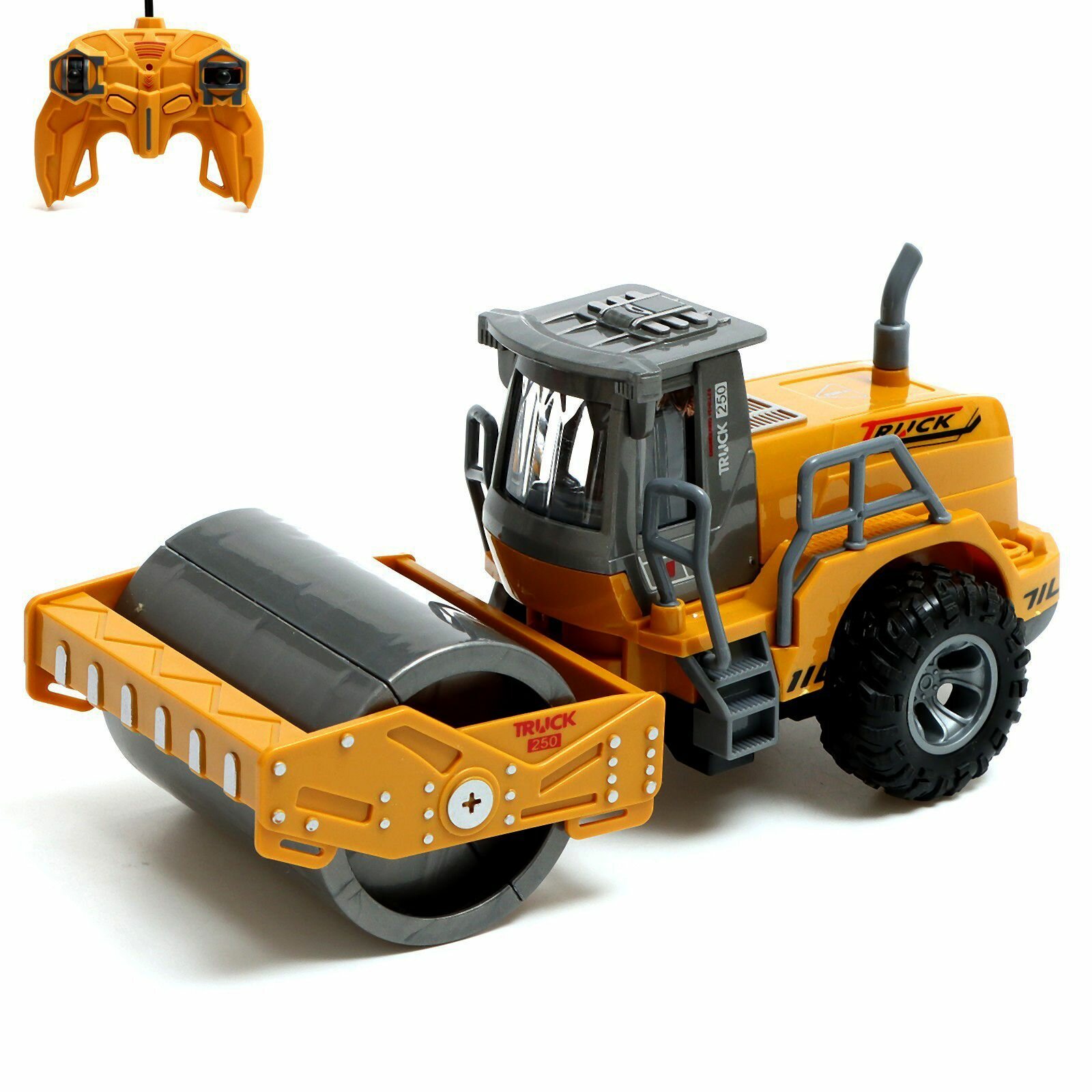 Машинка на пульте управления "Дорожные работы" для мальчика со световыми эффектами, маленький игрушечный каток, детская интерактивная машинка-игрушка, работает от батареек