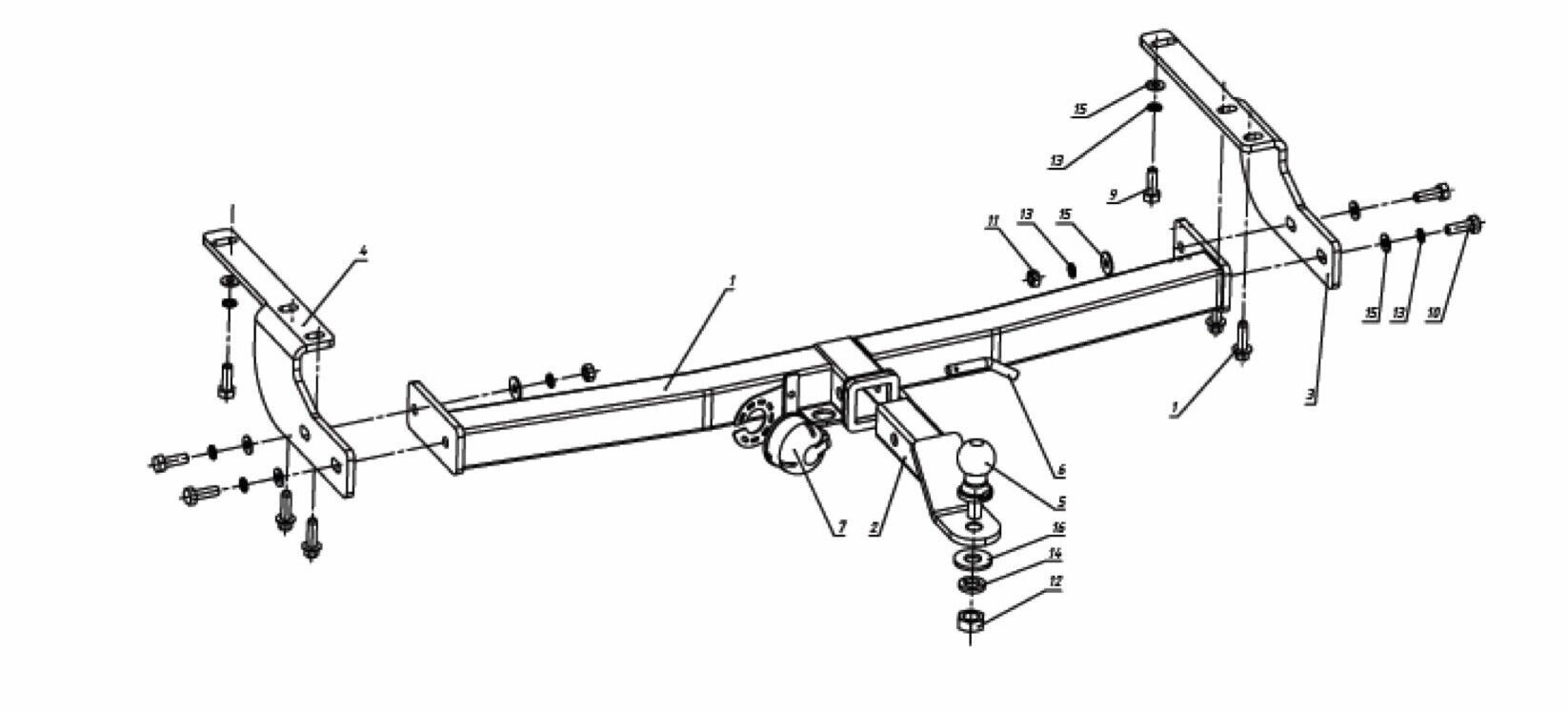 Фаркоп под квадрат для Toyota Highlander XU20-40 , Lexus RX 300,350,400 . , 2003-2013, Бизон. FA 1010-E