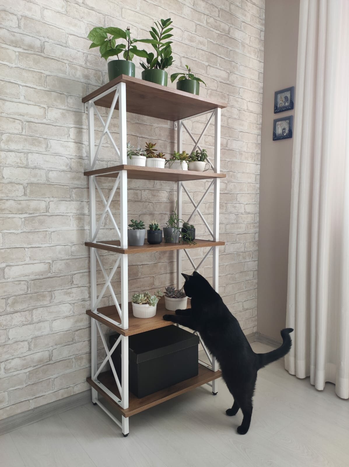 Стеллаж металлический, деревянный в стиле Лофт, стеллаж модульный, этажерка для цветов