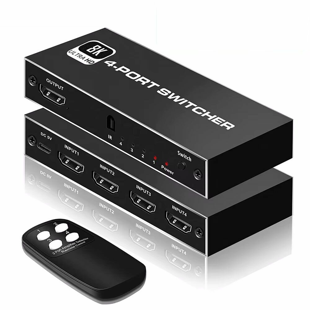 HDMI-переключатель 8K/60Hz, 4K/120Hz, 4 входа/1 выход, HDMI 2.1, HDR, RC (ORIENT HS0401H8-2.1)