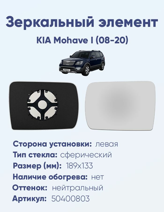 Зеркальный элемент левый KIA Mohave I (08-20) сфера нейтральный без обогрева