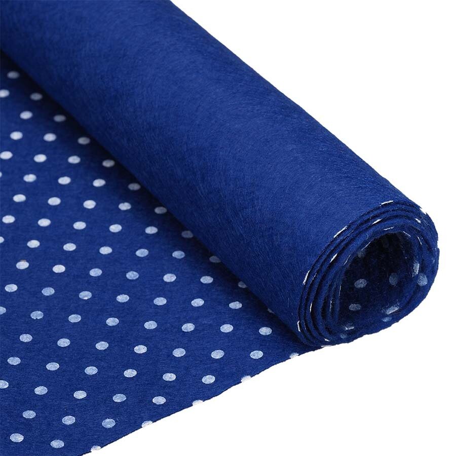 Фетр твердый с рисунком "горошек" 0,8 мм в рулоне / 85 х 100 см / темный синий-белый F70
