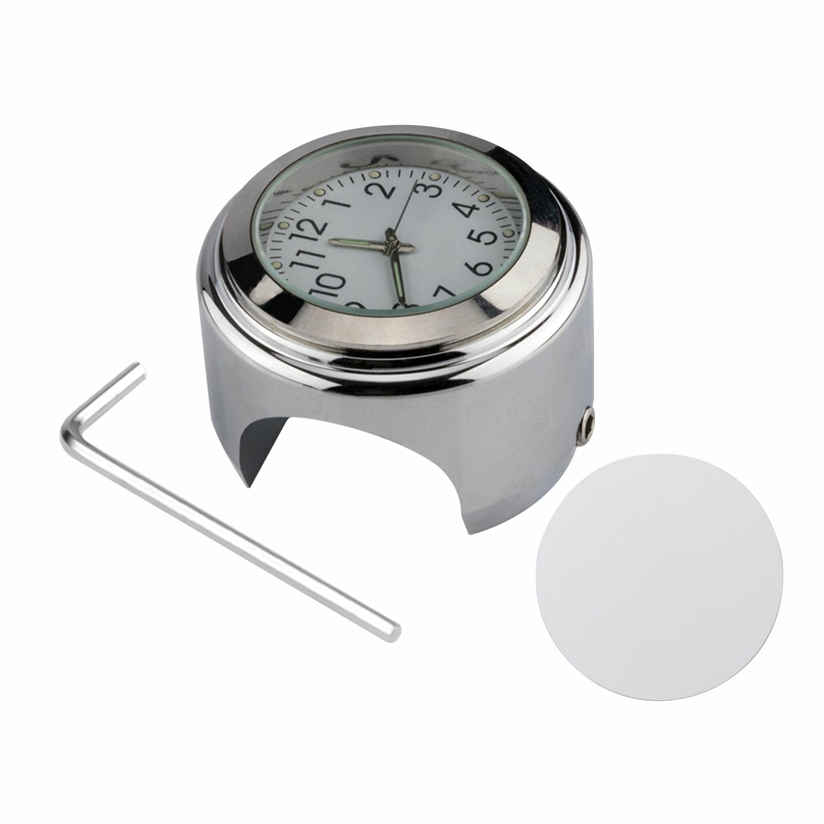 Водонепроницаемые часы и термометр на руле мотоцикла, серебристый корпус 7/8 1 дюйма, белый циферблат, универсальный вариант для руля мотоциклов и велосипедов диаметром 22 25,4 мм