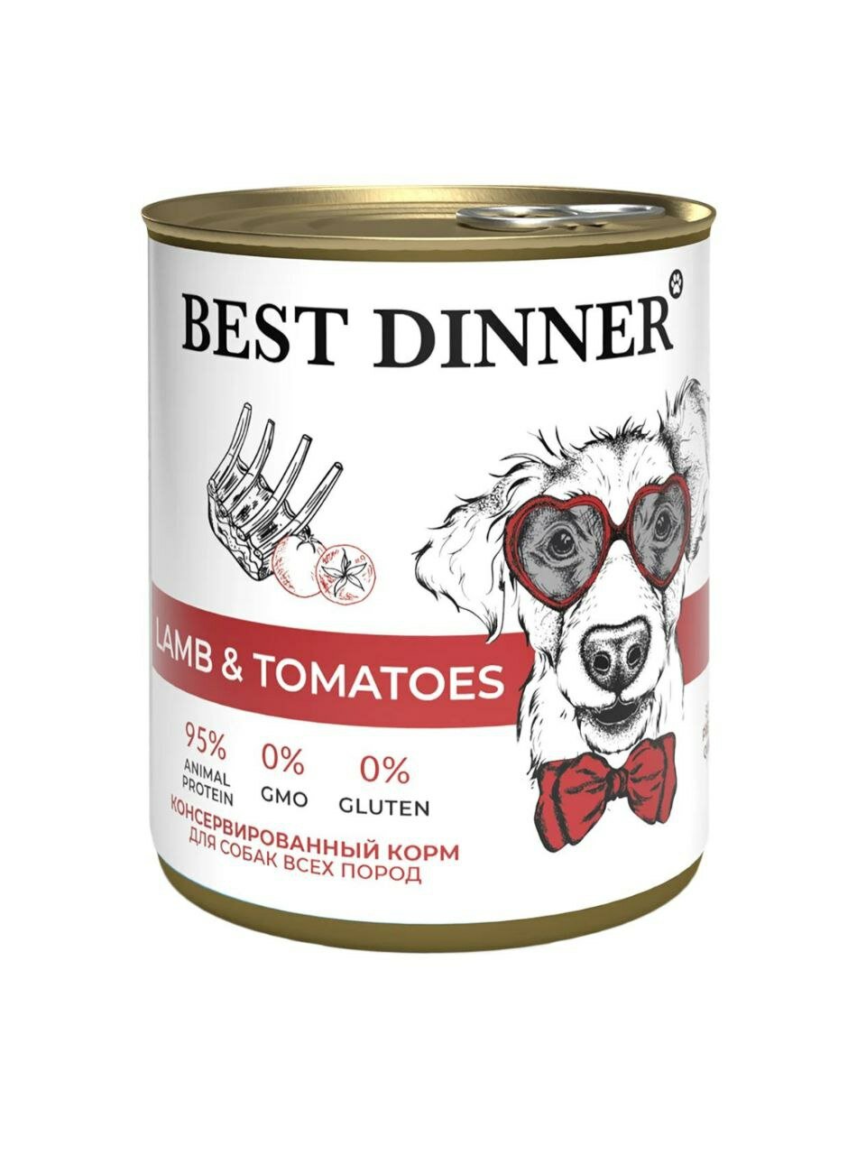 Бест Диннер полнорационный конс корм для щенков и взрослых собак Ягненок с томатами 850г х 6шт