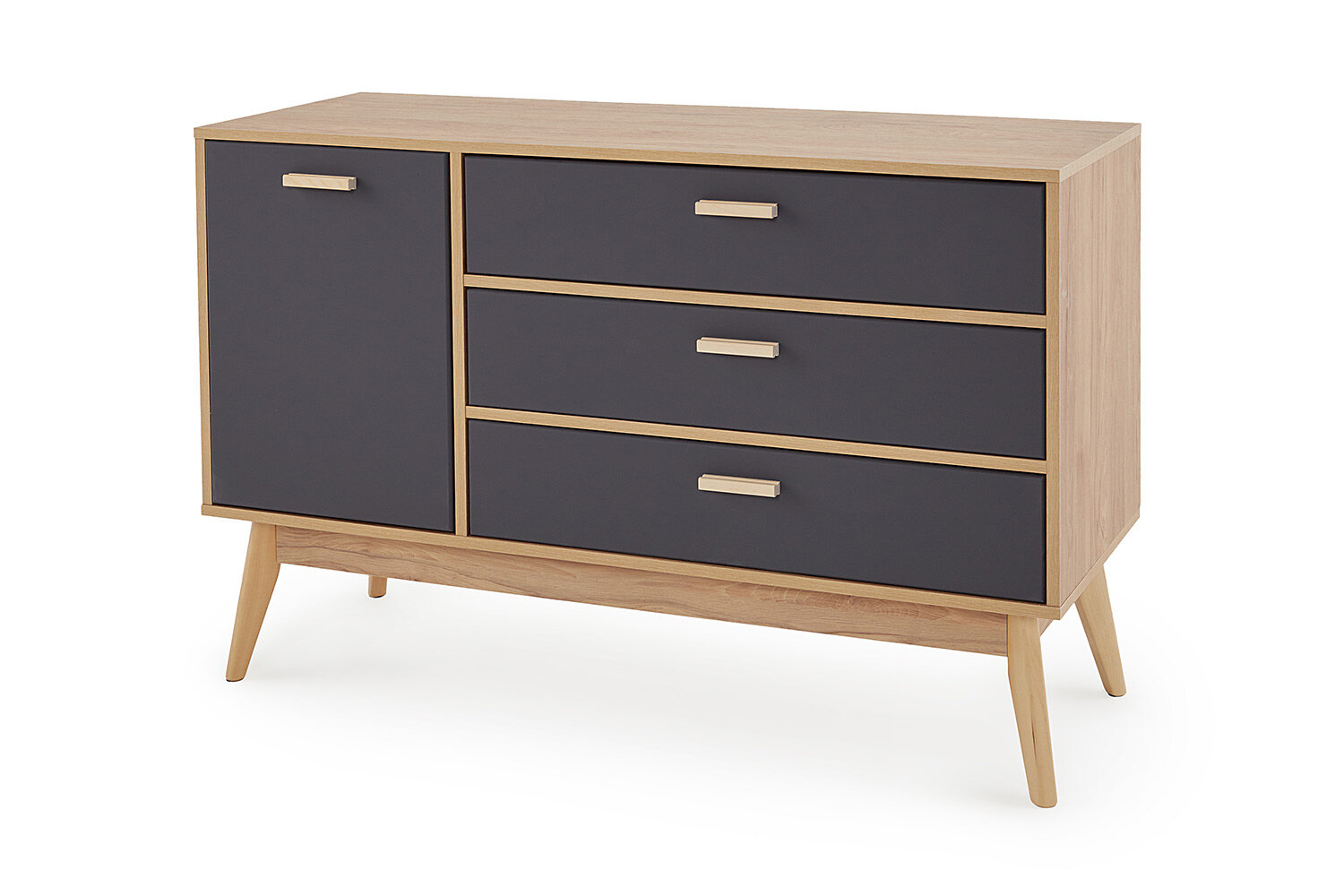 Комод напольный SCANDICA Хортен, 119,5х82х45 см, ЛДСП, МДФ, цвет графит/дуб натуральный светлый