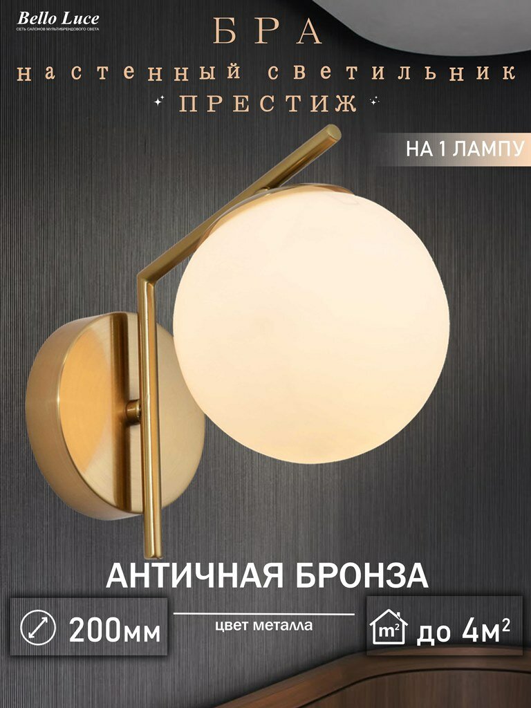 Светильник настенный античная бронза, бра с белым матовым плафоном на 1 лампу E27