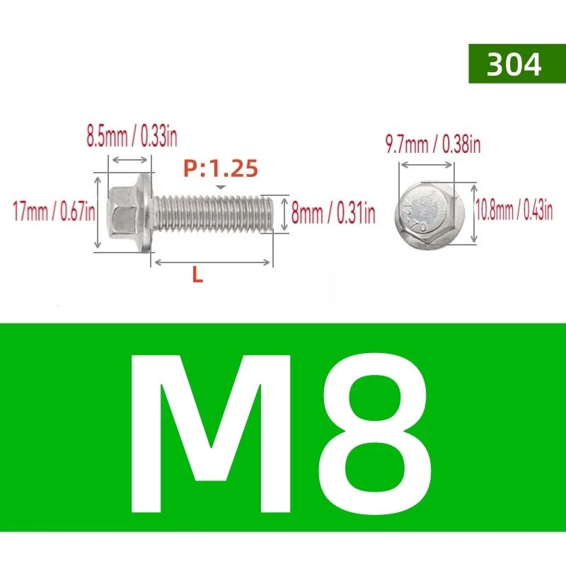 Набор фланцевых болтов из нержавеющей стали 304 M5 M6 M8 x35mm, DIN6921-M8-5Pcs