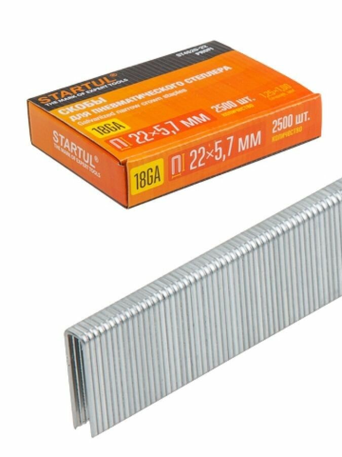 Скобы тип 18GA 25мм (2500шт) STARTUL PROFI (для пневмостеплера, сечение 1,25х1,00мм; ширина скобы 5,7мм)