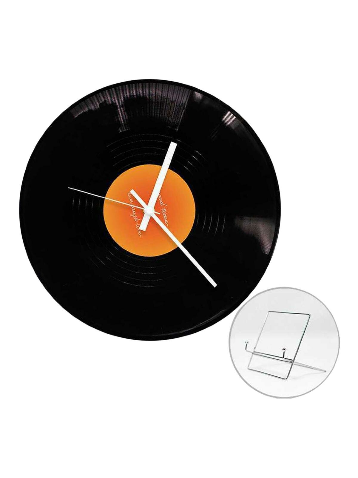 Уникальные часы в форме пластинки с современным дизайном Sunset и металлической подставкой