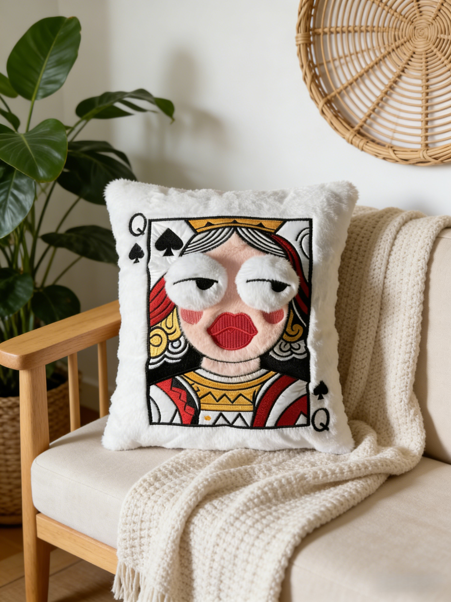 Плюшевая подушка с вышивками в виде игральных карт. Высокая эстетика! американский деревенский стиль