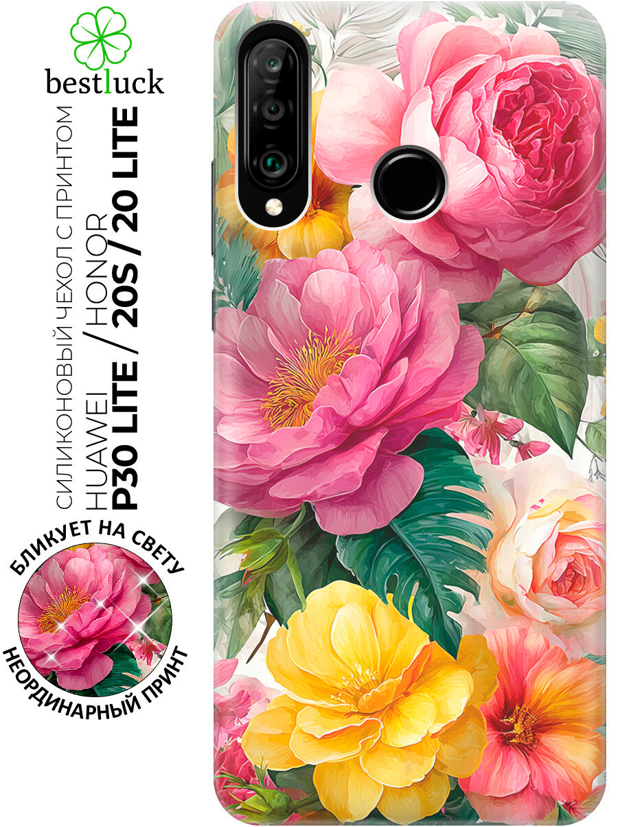 Силиконовый чехол на Honor 20 Lite / 20s / Huawei P30 Lite с принтом "Экзотический букет"