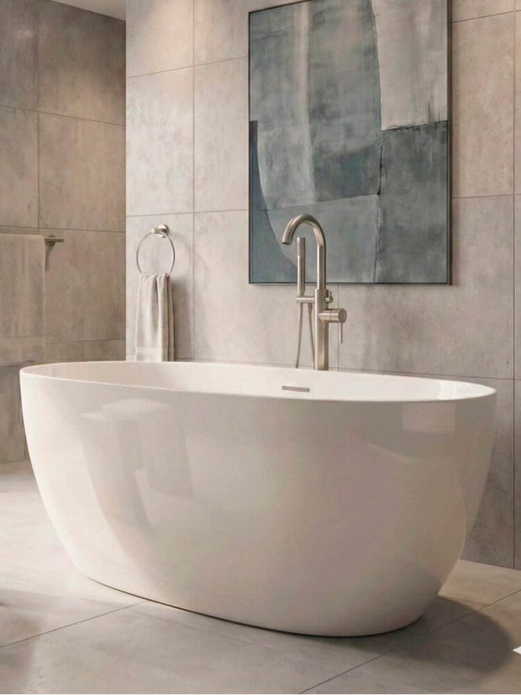 Отдельностоящая ванна акриловая 170х75 см Royal Bath PAFOS комплект 4 в 1: овальная ванна белый глянец, каркас, панель, слив-перелив