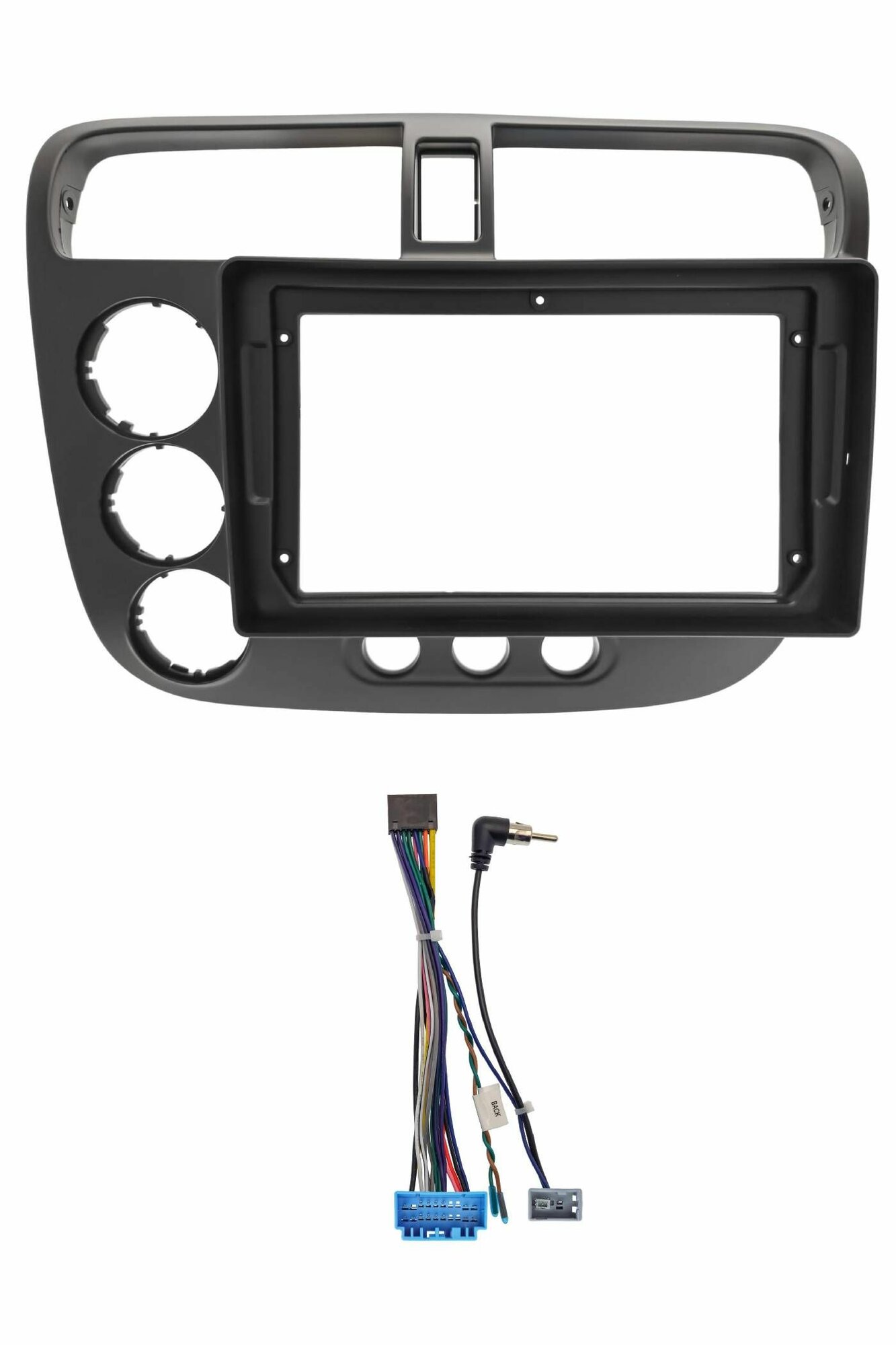 Рамка переходная Honda Civic 2001 - 2006 левый руль кондиционер + проводка для 9" магнитолы / Wide Media