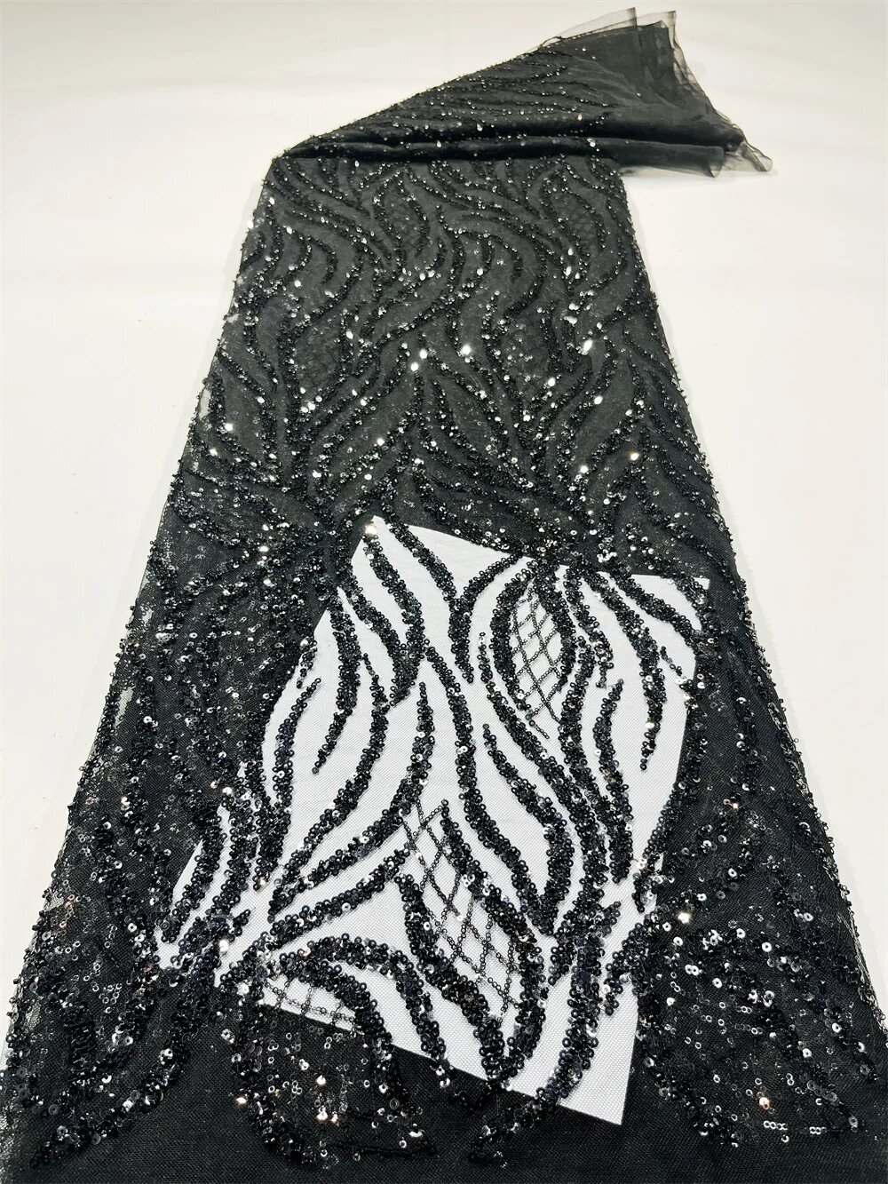 Кружевная ткань с бисером и блестками, цвет R5, 2.5yard