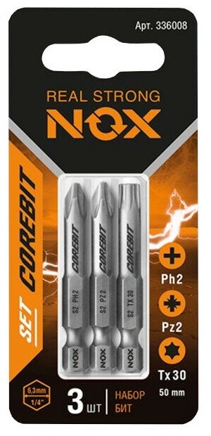 Набор бит NOX 3 предмета PH1/ PZ2/ TORX 30-50