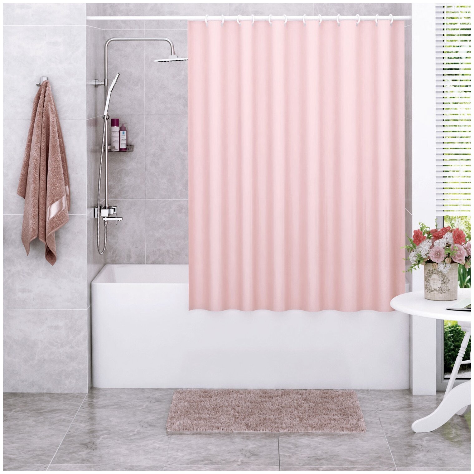 Шторка для ванной, размер 180*200 см, розовый, WasserKRAFT Oder SC-30401