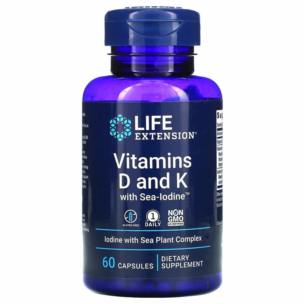 Капсулы Life Extension Vitamins D and K with Sea-Iodine, 80 г, 60 шт.