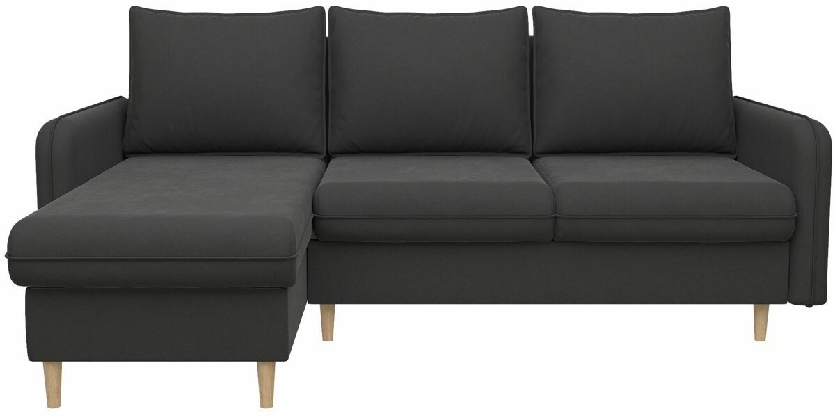 Угловой диван Остин, Вельвет, Черный, Угол левый, Бельевой ящик, 218х150х80см