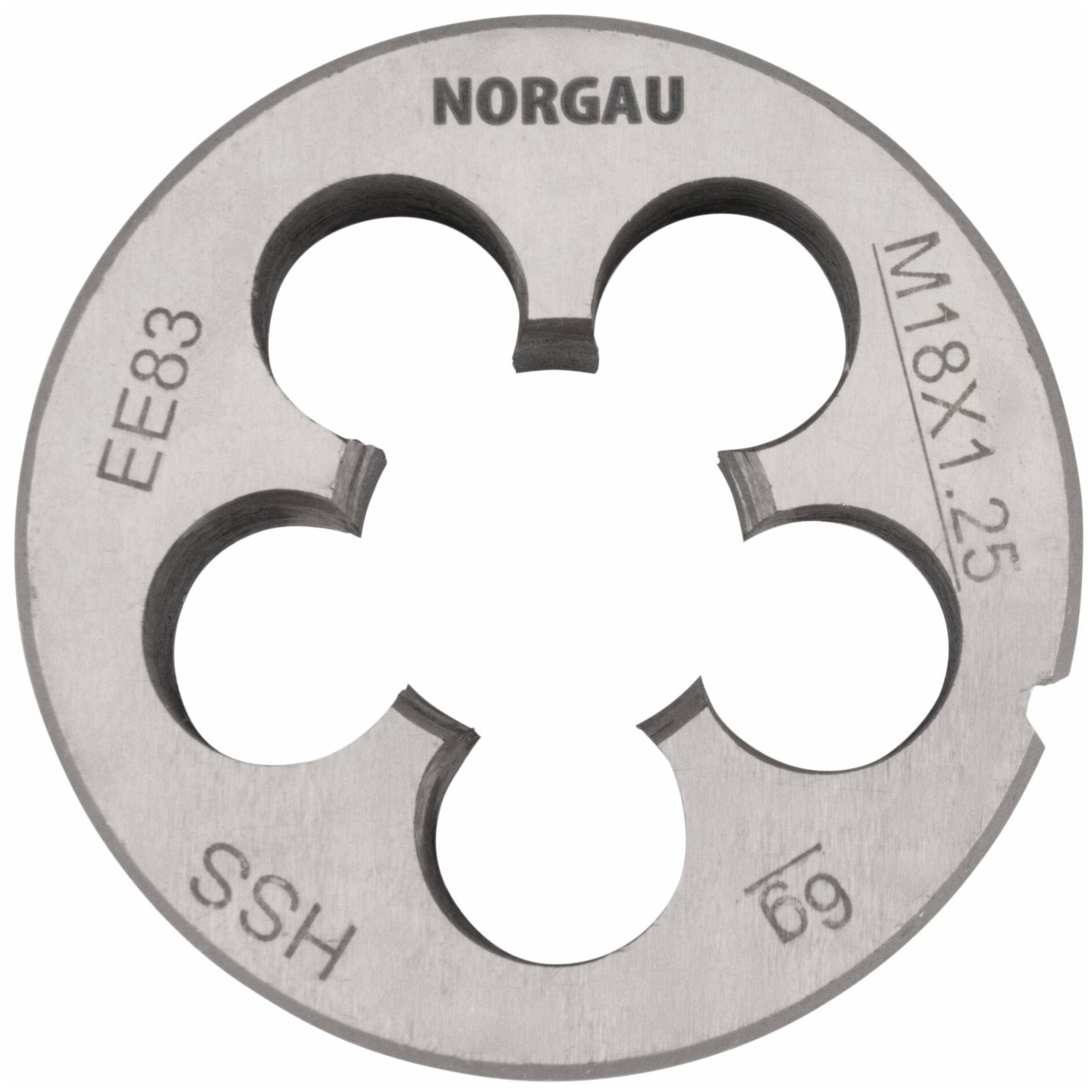 Плашка MF18x1.25 мм, диаметром 45 мм NORGAU Industrial метрическая, для нарезания резьбы с мелким шагом и углом профиля 60, по DIN223, HSS