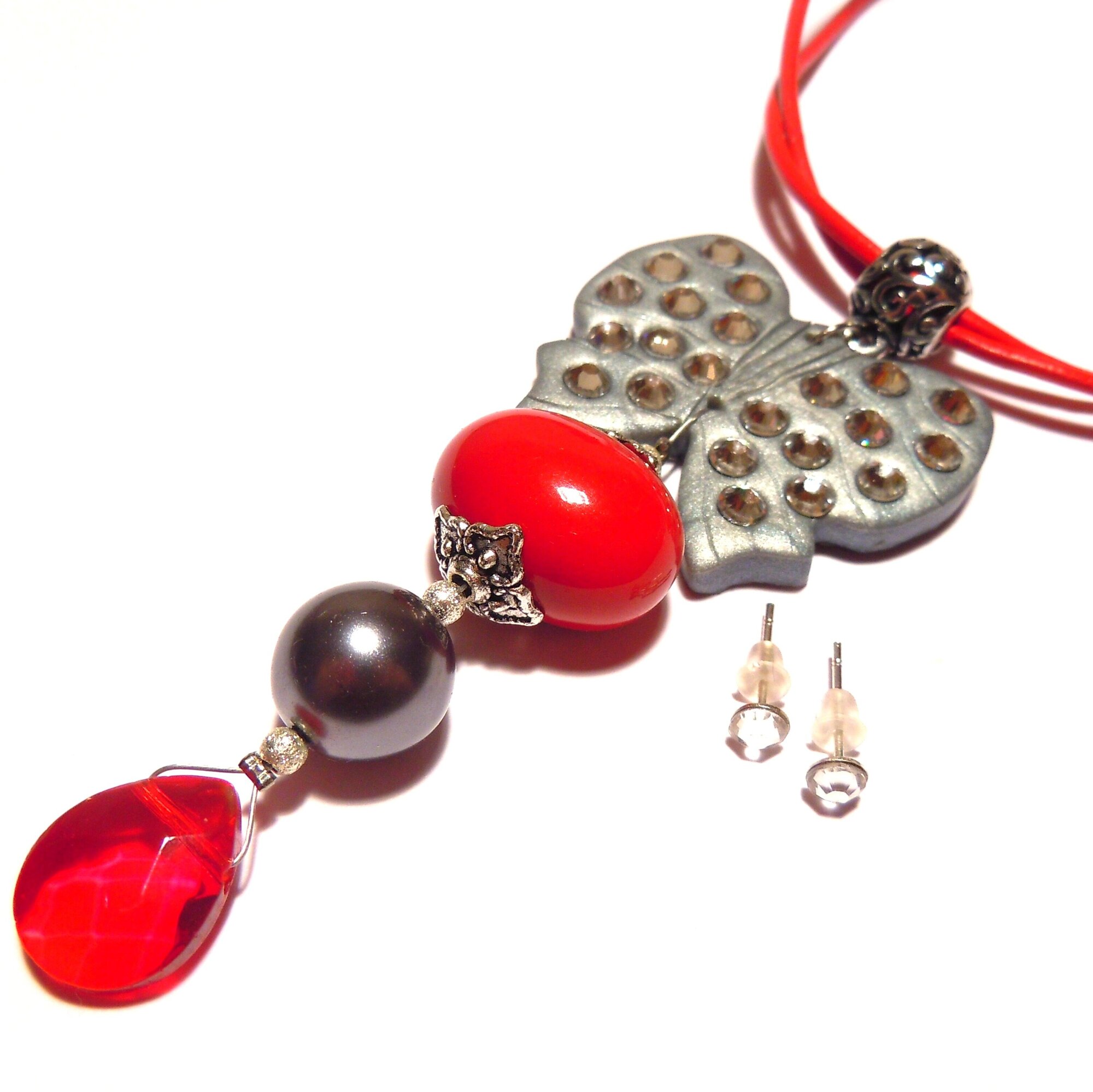 Колье, стекло, жемчуг культивированный, кожа, жемчуг имитация, полимерная глина