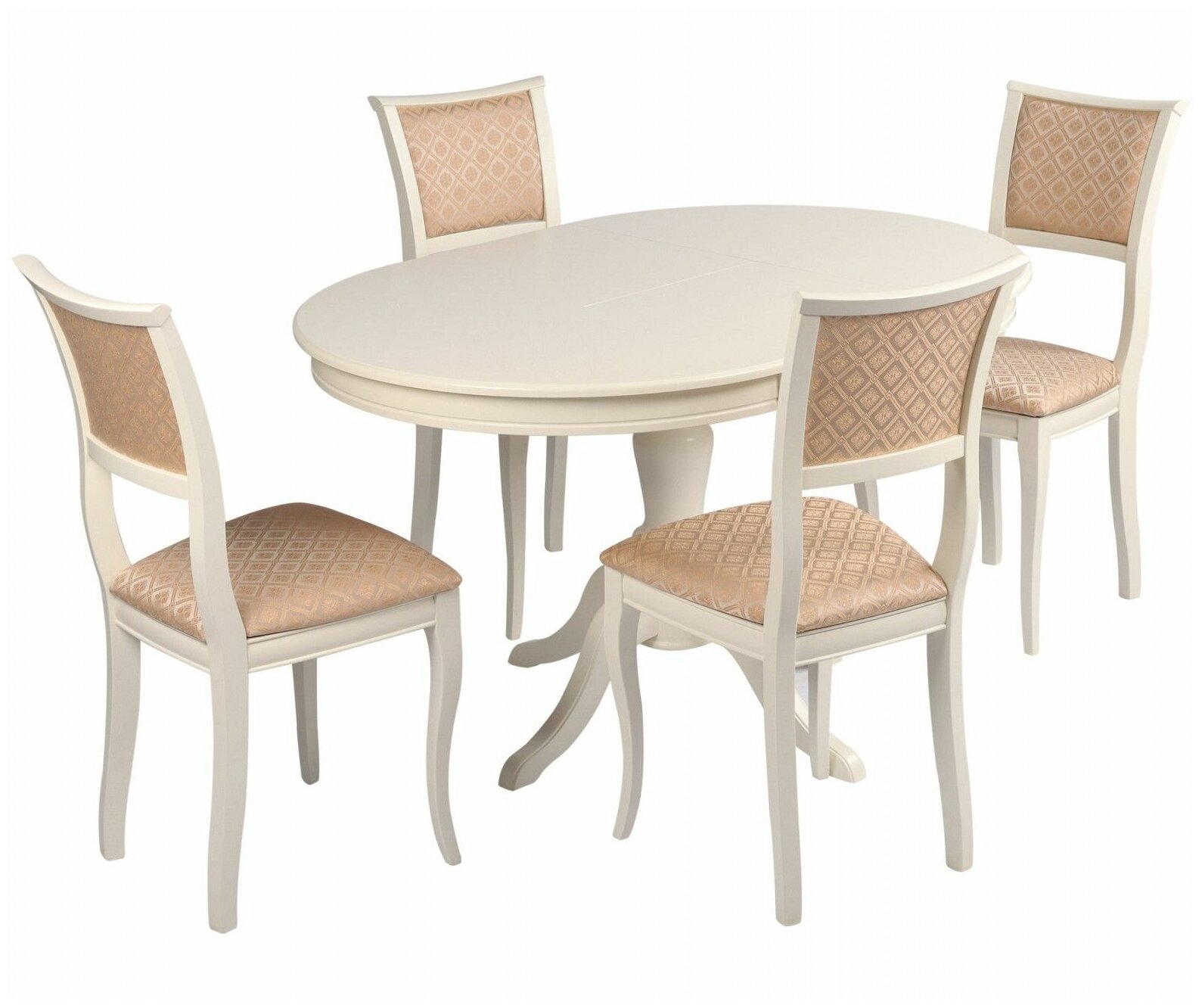 Обеденная группа для кухни стол и стулья, Элат 90(130) х 90 см, Слоновая кость и 4 стула Камир Слоновая кость/Бежевый жаккард