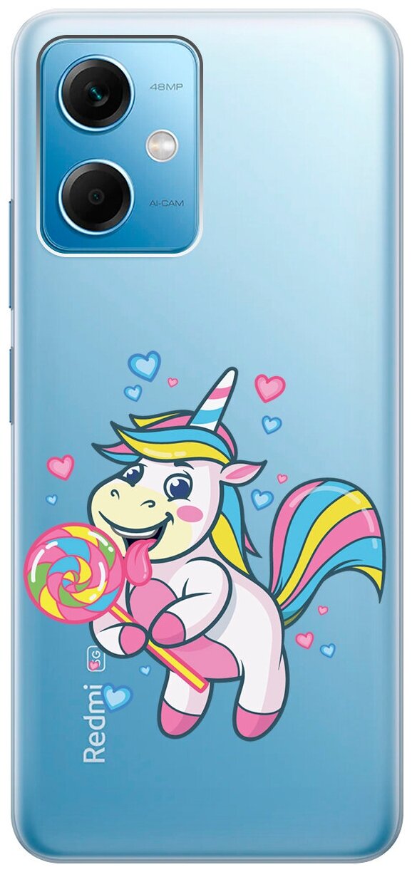Силиконовый чехол с принтом Unicorn and candy для Xiaomi Redmi Note 12 / Сяоми Редми Ноут 12